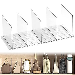 DSstyles Purse Organizer for Closet, Adjustable Acrylic Shelf Divider for Clothes Purses Handbag Closet Organizer, Adjustable for Bedroom, Kitchen, Cabinets, 5 Pack, Clear