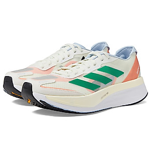 adidas Woman's Adizero Boston 11, White Tint/Court Green/Coral Fusion, 7 M
