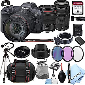 R5 Mirrorless Digital Camera with RF 24-105mm f/4L is USM Lens + 75-300mm F/4-5.6 III Lens + 128GB Memory + Case + Filters + Tripod (26pc Bundle) (Renewed)
