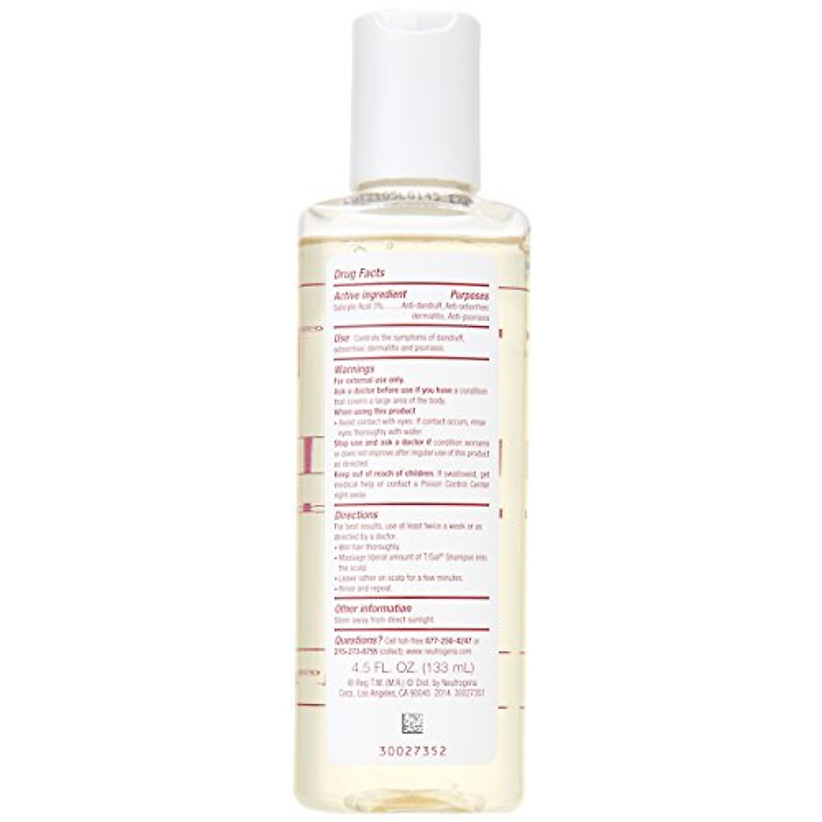 Neutrogena T/Sal Therapeutic Shampoo for Scalp Build-Up Control with Salicylic Acid, Scalp Treatment for Dandruff, Scalp Psoriasis & Seborrheic Dermatitis Relief, 4.5 fl. oz (Pack of 2)