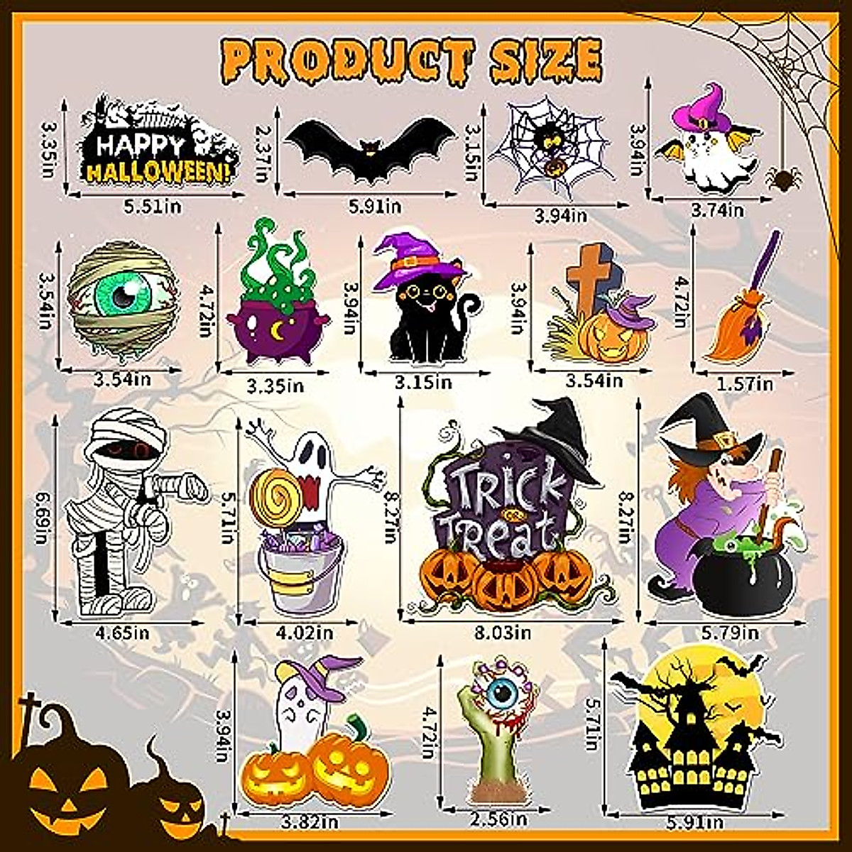16 Pcs Halloween Magnets Reflective Car Magnets Decorations Halloween Refrigerator Magnetic Stickers Holiday Pumpkin Bat Magnet Stickers Accessories for Car Garage Door Fridge Locker Metal Surface