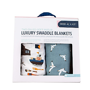 Bebe au Lait Nautical Seagulls Oh-So-Soft Muslin Swaddle Blankets, Blue, One Size (SWBBNT)