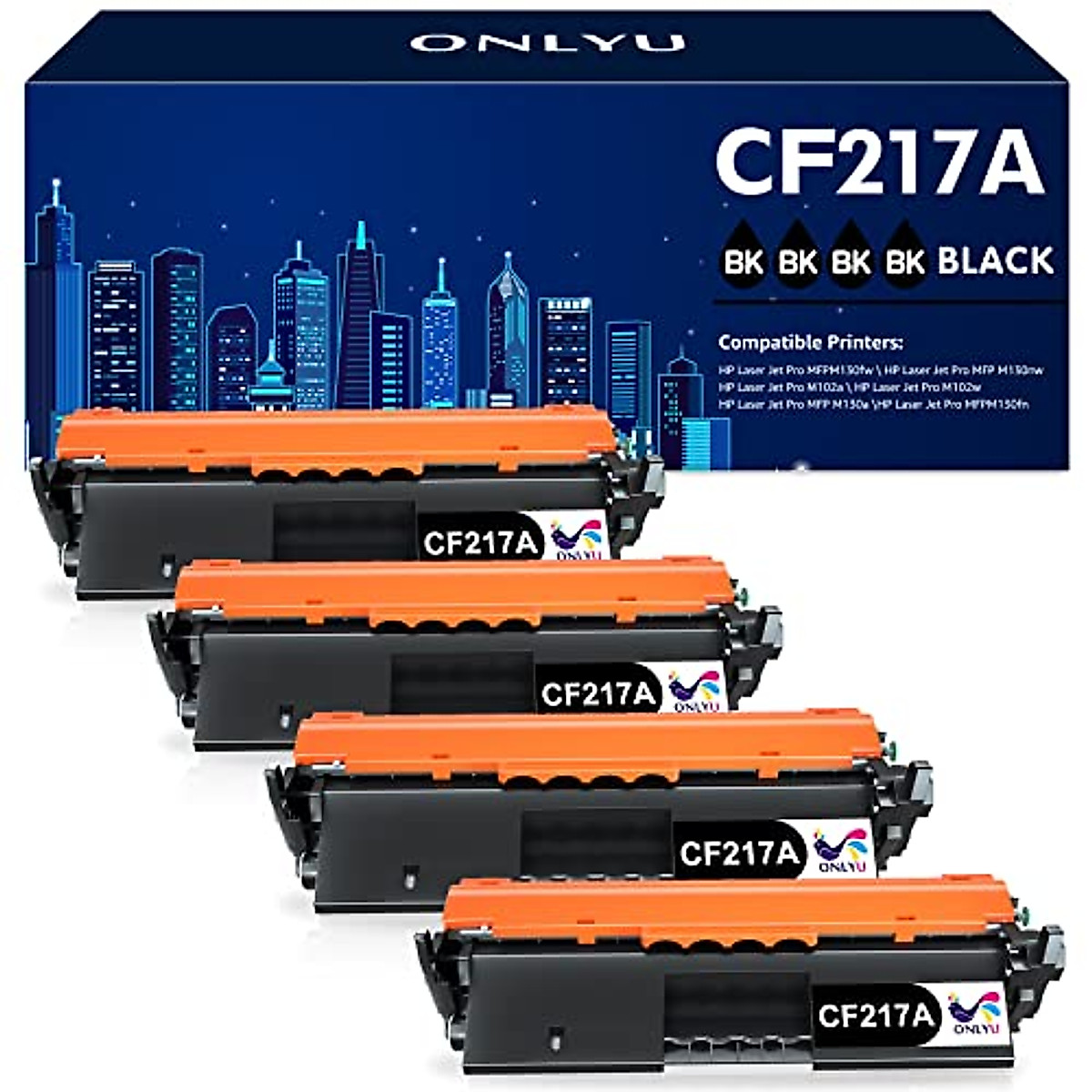 ONLYU Compatible Toner Cartridge Replacement for HP 17A CF217A Toner Cartridge 217A with Chip for HP Laserjet Pro MFP M102w M130fw M130nw M130fn M130a M102a M130 M102 Laser Printer Ink(4 Packs, Black)