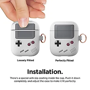 elago AW5 Compatible with AirPods Case 1 & 2, Classic Game Player Design Case with Keychain, Durable Silicone Construction (Light Grey) [US Patent Registered]