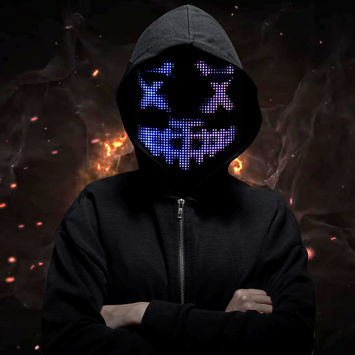 Led Mask with Bluetooth Programmable, Light up Face Mask, for Halloween Masquerade Costume Cosplay Party DJ, Coolest Mask