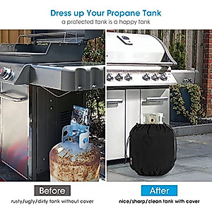Unicook Propane Tank Cover 20lb, Heavy Duty Gas Tank Cover with Adjustable Drawstrings, Dress up Your Gas Grill, Durable and Convenient, Fits Standard 20lb Tank Cylinder, Black