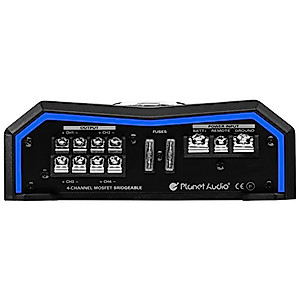 Planet Audio PL1600.4 4 Channel Car Amplifier - 1600 Watts, Full Range, Class A/B, 2/8 Ohm Stable, Mosfet Power Supply, Bridgeable
