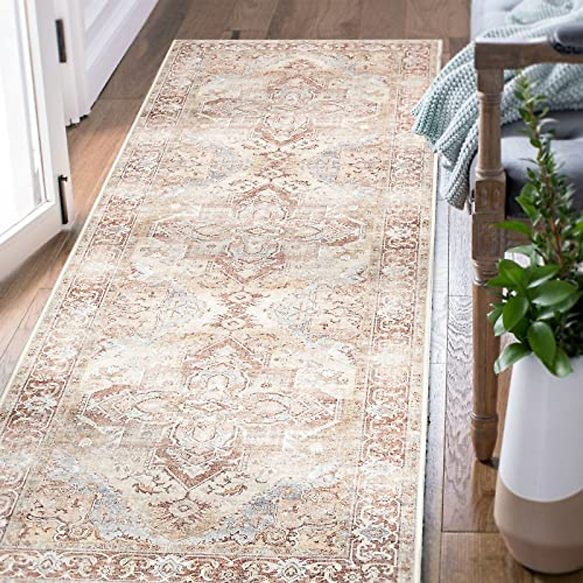 COLLACT Runner Rug 2x6 Area Rug Hallway Persian Rug Vintage Distressed Rug Indoor Mat Foldable Thin Rug Taupe Retro Carpet Non Slip Accent Rug Kitchen Living Room Bedroom Dining Room