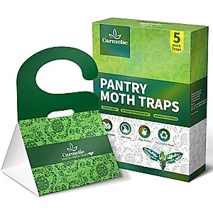 Carmelie Moth Traps, Pantry Moth Traps with Pheromones Prime, 5 Moth Traps for Meal Moth Killer, Sticky Glue Flies Pest Food and Cupboard Moth Killer, Hook Design for Indoor Kitchen Closet, Non-Toxic