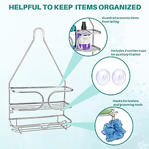 KeFanta Shower Caddy over Shower Head, Hanging Shower Organizer, Silver Shampoo Holder for Bathroom, Shower Storage Rack