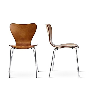 Livinia No.7 Mid-Century Modern Wooden Dining Chairs Set of 2, Contemporary Stackable Bentwood Kitchen Interior Armless Chairs with Steel Legs (Walnut)