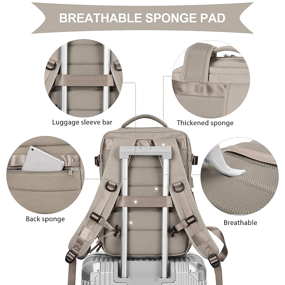 coowoz Travel Laptop Backpack For Women Men Airline Approved,Carry On Backpack,Large Hiking Backpack Waterproof Outdoor Sports Rucksack Casual Daypack Fit 15.6 Inch College Backpack (Brown)