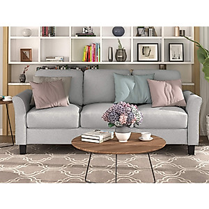 Harper&Bright Designs 3-Seat Sofa Living Room Linen Fabric Sofa Upholstered Sofa with Cushion Back (Light Gray)