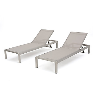 Christopher Knight Home Cape Coral Gray Outdoor Mesh Chaise Lounges, 2-Pcs Set, Gray