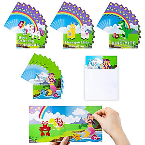 JOYIN 28 Packs Valentines Cards With Stickers (Unicorn, Dragon, Llama, Mermaid) for Kids Party Favor, Classroom Exchange Cards,Anniversary and Birthday,Gift Cards, Greeting Cards,Arts & Craft