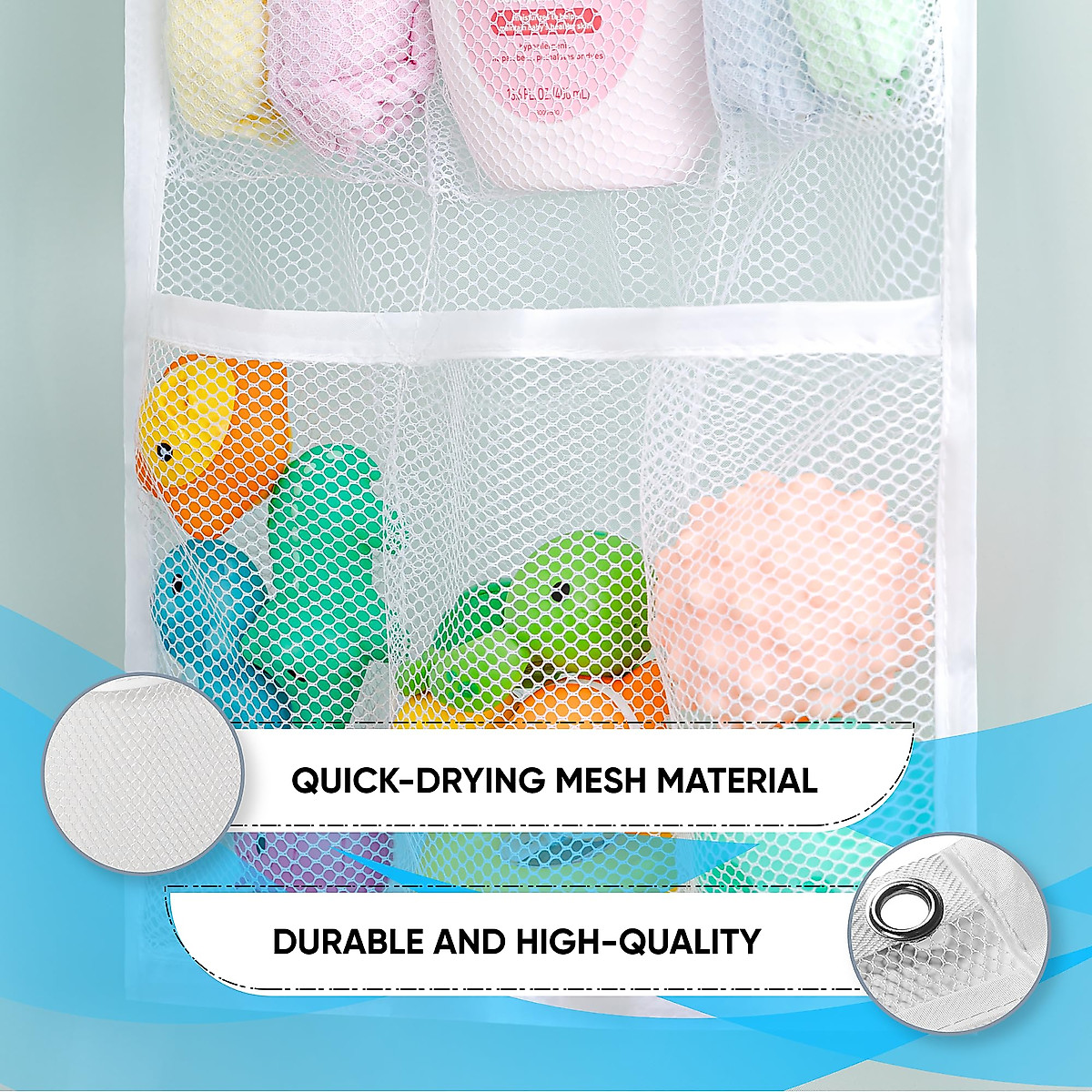 Handy Laundry Hanging Shower Organizer (2-Pack) - 9-Pocket - Mesh Caddy with Deep Storage Pockets for Organizing Bathroom Toiletries and Kids Bath Toys - Hang on Existing Shower Curtain Rings