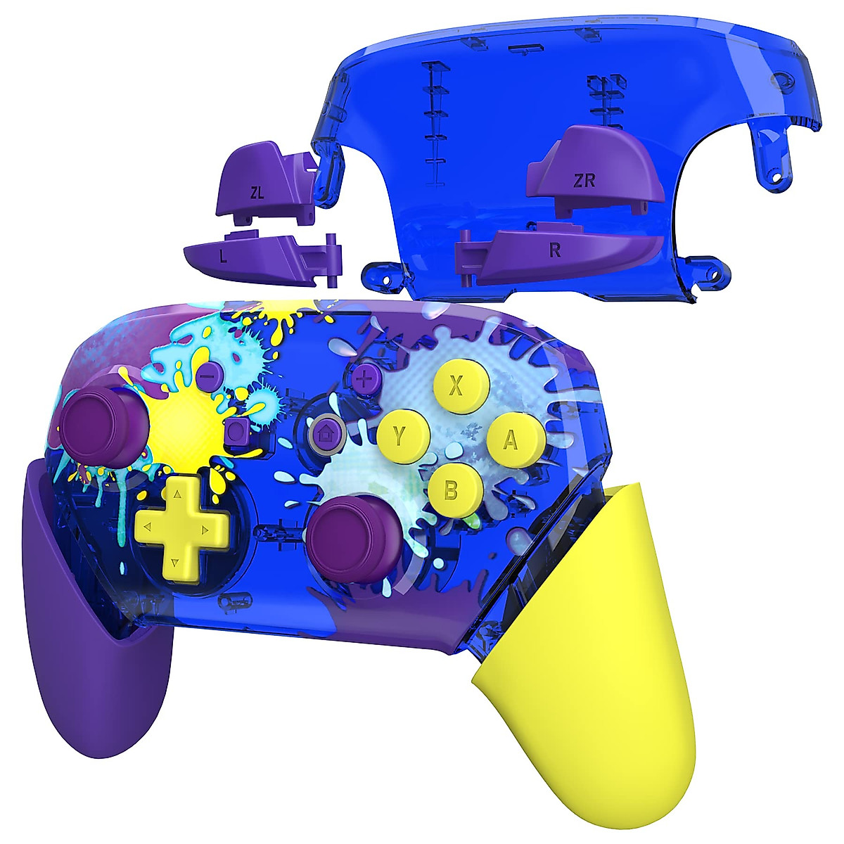 eXtremeRate Splattering Paint Faceplate Backplate Handles for Nintendo Switch Pro Controller, Replacement Hand Grip Housing Shell Buttons for Nintendo Switch Pro Controller - Controller NOT Included