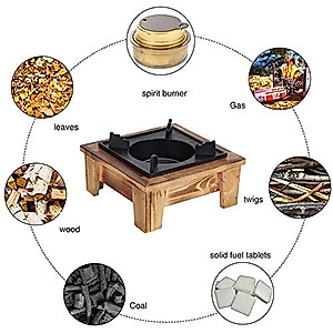 BHDD Barbecue Stove, Portable Tabletop Korean BBQ Grill Camp Griddle Hot Pot Stove Camping Alcohol Stove Griddle Hibachi Grill Indoor Furnace Kitchenware, with Wooden Shelf, for Outdoor Picnic