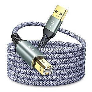 AINOPE Printer Cable USB A to USB B Printer Cable High-Speed Nylon Braided USB 2.0 MIDI Cable for HP Canon Brother Dell Epson Lexmark DAC, 10ft/Grey