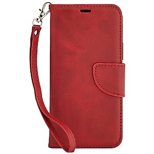 Glow Co, Ltd. iPhone 12 Notebook Type Case with Strap, Red, Tempered Glass & Stylus Pen Included 407-1-02