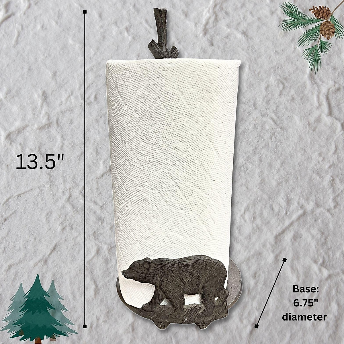 Paper Towel Holder with Standing Bear Design - Cast Iron Rustic Cabin Lodge Dining Kitchen Décor