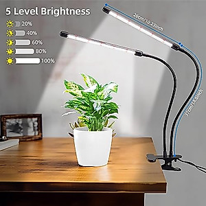 LED Grow Light,6000K Full Spectrum Clip Plant Growing Lamp with White Red LEDs for Indoor Plants,5-Level Dimmable,Auto On Off Timing 3/6/12Hrs