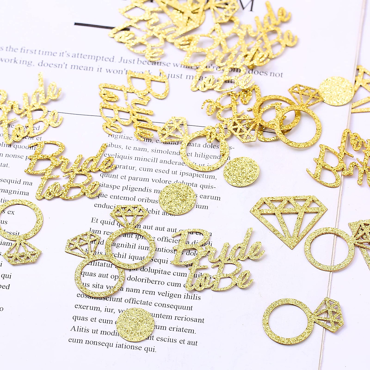 Bridal Shower Decorations 300pcs Table Glitter Confetti for Engagement Party Decor Bride to be,Diamond,Ring and Circle Gold Paper Confetti for Wedding Bachelorette Party Favors (Gold)