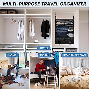 OUMEDUO Portable Hanging Travel Shelves, Upgraded Premium Durable Oxford Packing Cubes for Suitcases Hanging Carry on Closet Luggage Organizers for Travel (Black)