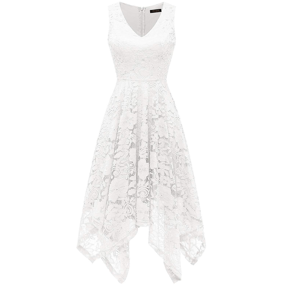 Meetjen Summer Floral Lace Dress Cocktail Prom Graduation A Line Bridal Shower Wedding Guest Dresses Plus Size White 2XL