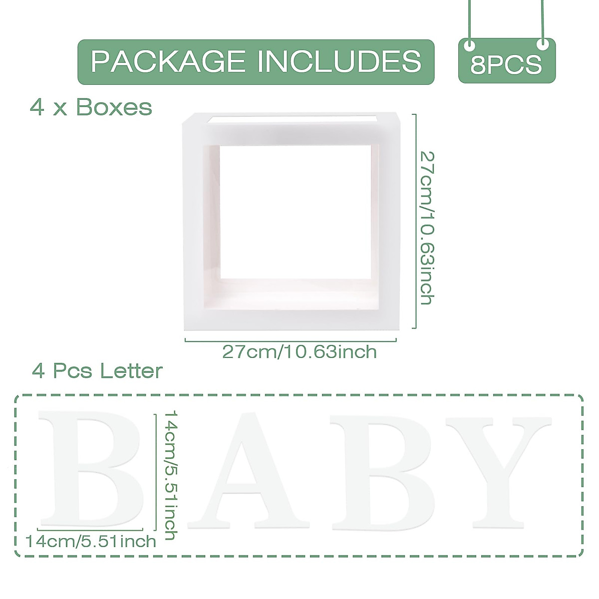 Sage Green Baby Shower Decorations - 4pcs Baby Boxes with Letters for Baby Shower,117pcs Sage Green and White Balloon Arch Kit for Safari Baby Shower Decor,Woodland Birthday Party Decorations