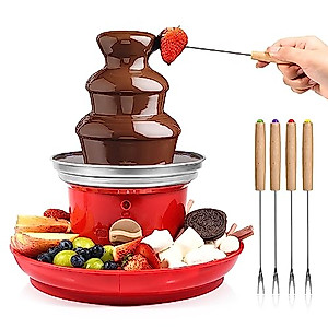 Chocolate Fountain, 3-Tier Mini Chocolate Fountain Machine with 4PCS Forks and Removal Serving Tray, Stainless Steel Electric Chocolate Fondue Fountain for Nacho Cheese, BBQ Sauce, Syrup, Ranch, Liqueurs 20-OZ