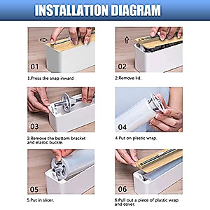 leQuiven Plastic Wrap Dispenser with Slide Cutter, Reusable Cling Film Dispenser, Double Elastic Buckle Adjustable Length for Aluminum foil, 1 Roll Plastic Food Wrap Included (Bamboo Wood Pattern)