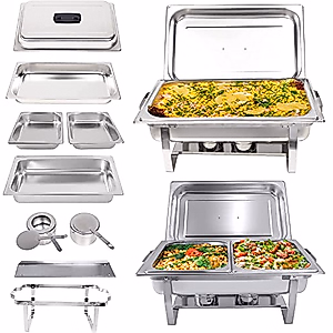 Valgus 2-Pack 8QT Stainless Steel Chafing Dish Buffet Chafer Set with Foldable Frame Water Trays, 2 Full Size, 4 Half Food Pans for Wedding, Parties, Banquet, Catering Events