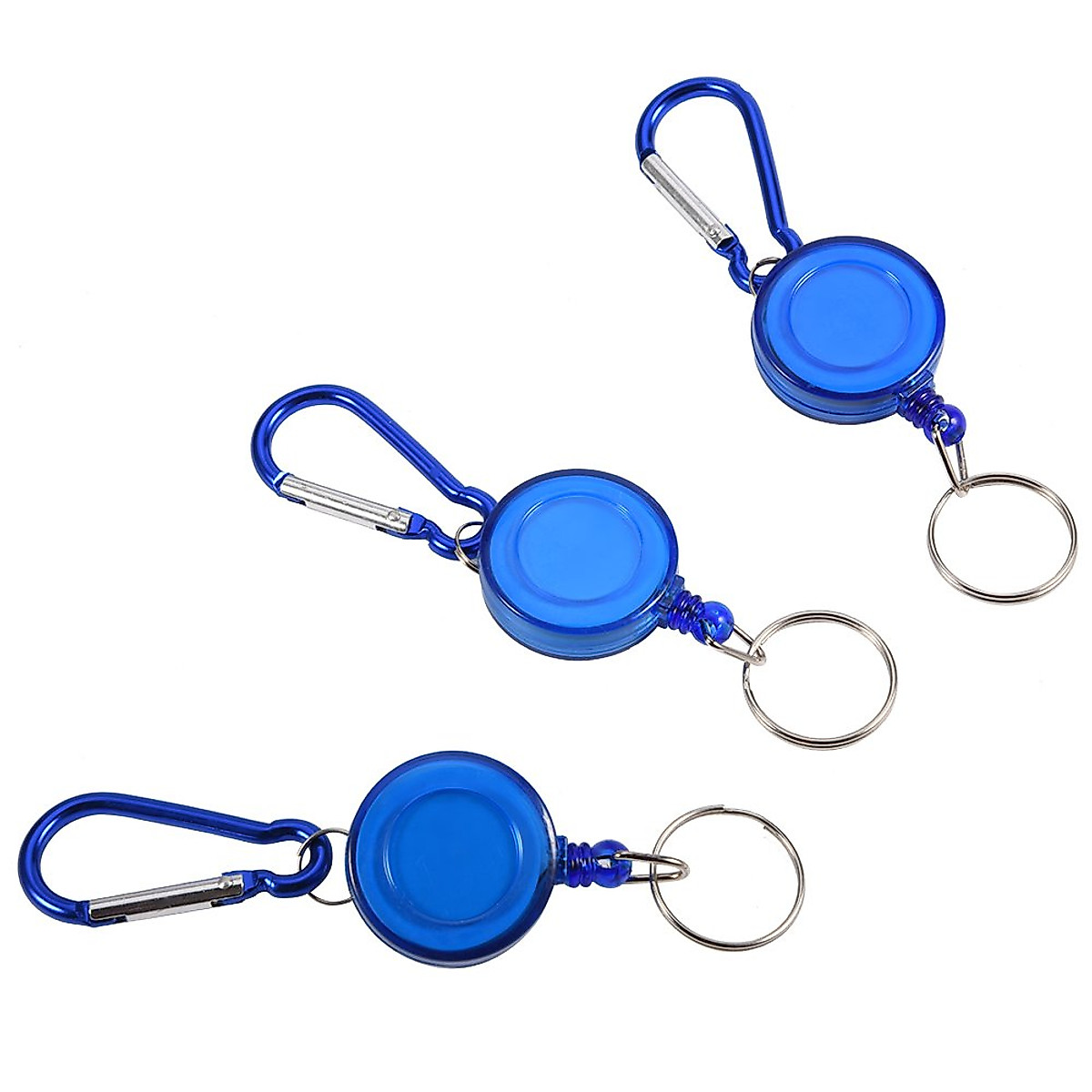 Alomejor Reel Key Chain 3Pcs Heavy Duty Retractable Key Chain Key Reel Key Badge Reel Cord Clip with Nylon Cord Rope Carabiner for Fly Fishing Tool(Blue)