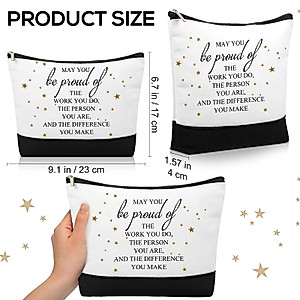 Roowest 20 Pcs Inspirational Gifts Cosmetic Bags Coworker Bulk Motivational Gift Pouch Canvas Makeup Bag with Zipper Appreciation Bags for Women Employee Christmas Gift(White,Proud)