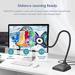 PAKOTOO USB Document Camera for Teachers, Webcam/Doc Camera for Classroom with A3 Format, 3-Level LED Lights, Image Invert, Fold, Dual mic for Mac OS, Windows, Zoom, OBS Work with Distance Learning