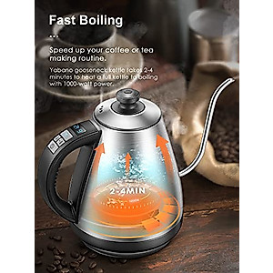 Electric Gooseneck Pour Over Coffee Kettle with Coffee Dripper, Yabano Variable Temperature Control Kettle for Drip Coffee and Tea, Stainless Steel, LED Display, Auto Shut-off and Keep Warm, 1000W