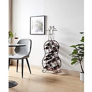 KB Designs - Cello- Free Standing Metal Wine Rack, 19 Bottles with Wine Glass Holder, Bronze