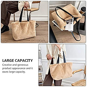 VALICLUD Large Work Tote Large Faux Fur Handbag Plush Bucket Tote Hobo Bag Oversize Fuzzy Fluffy Handle Satchel Fashion Shoulder Bag for Women Womens Laptop Tote
