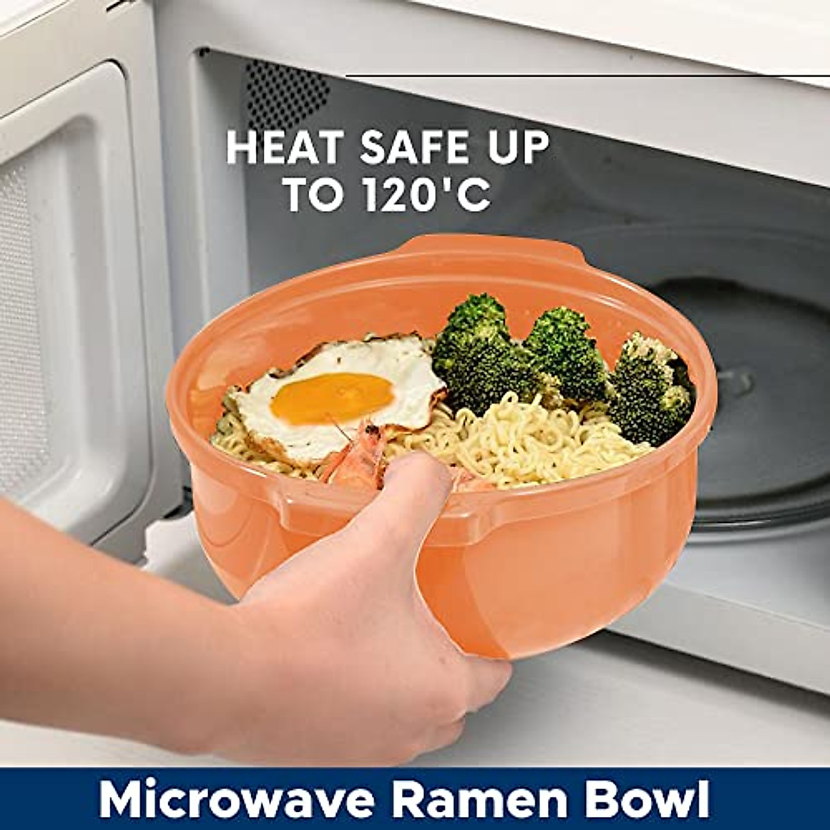 Microwave Safe Ramen Cooker, Ramen Noodle Bowl, Easy Mac, Microwave Pasta Cooker, Microwave Bowls with Lids Ideal for Dorm Room Essentials for Girls Boys, Dishwasher & Microwave Safe (Medium, Orange)