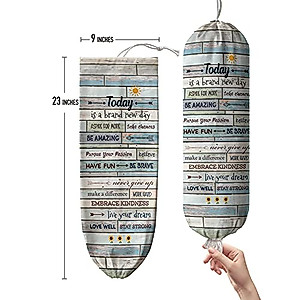Hglian Inspirational Grocery Bag Storage Dispenser Today Is A New Day Quotes Plastic Bag Holder Organizer Container for Shopping Trash bags -Teal Motivational Kitchen Décor Canvas Art 23x9