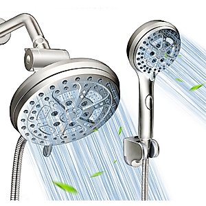 Shower Head With Handheld Combo, 7 Inch High Pressure Rainfall Showerhead With Hand Held 60 Inch Hose for Bath - One Click for High Pressure/Trickle Mode handheld Anti-leak Nozzles - Universal Fit