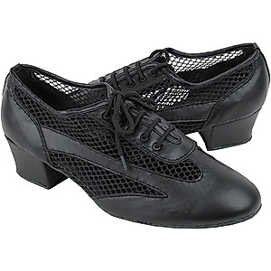 Women's Ballroom Dance Shoes Salsa Latin Practice Dance Shoes Black Leather 2009EB Comfortable - Very Fine 1.5" Heel 6 M US [Bundle of 5]