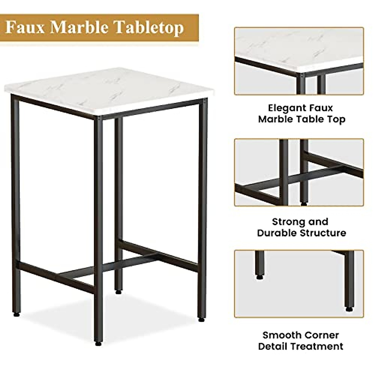 LinkRomat Pub Table Set of 3, Small Dining Table for 2, Bistro Table and Chairs, Bar Height Table w/2 Stools Counter Height Table Kitchen Bar Small Kitchen Table for Breakfast Nook Small Space