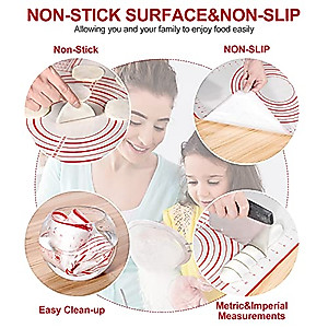 Rolling-Pin-Silicone-Baking-Mats-Set, Nonstick Dough Rolling Pastry Mat for Cookie Macaroon Pie Crust Pizza, Heat-resistant Silicone Baking Sheets for Oven, Silicon Macaroons Baking Mats