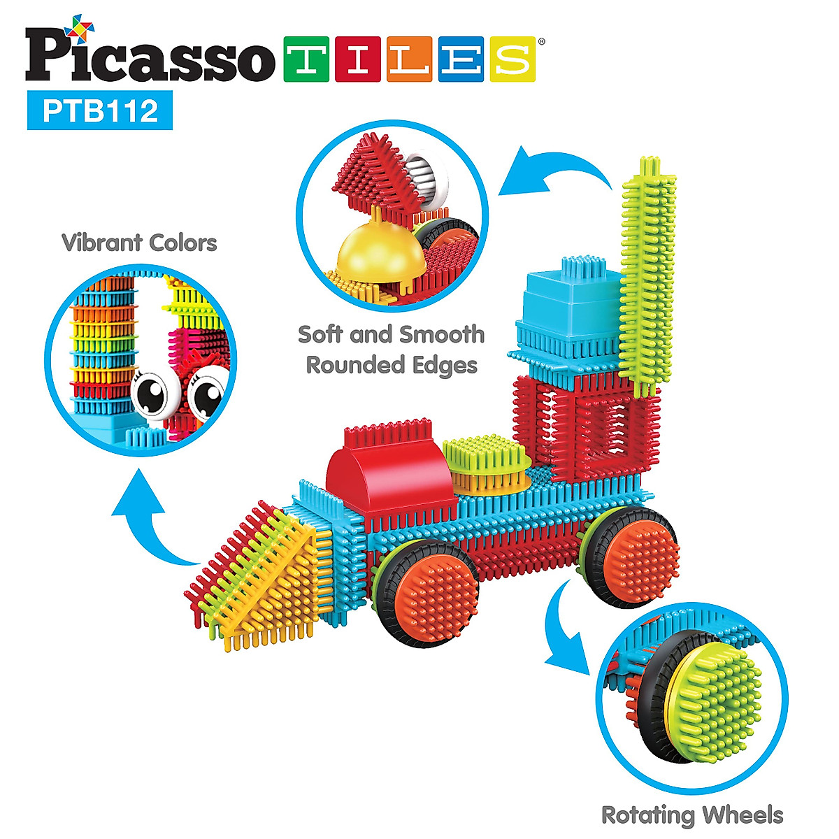 Picasso Toys112pcs Hedgehog Blocks STEM Building Tiles Set Construction Learning Toy Stacking Interlock Block, Creativity Beyond Imagination, Inspirational, Recreational, Educational PTB112