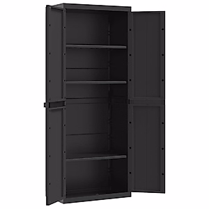 vidaXL Outdoor Storage Cabinet Black PP 25.6"x14.6"x65" - Weather-Resistant Utility Cupboard with Adjustable Shelves and Lockable Doors for Garden, Patio, and Balcony