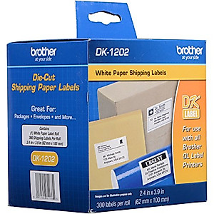 Brother Genuine DK-1202 Die-Cut Shipping Paper Labels, 300 Labels per Roll, 12 Rolls – for Use with QL Label Printers