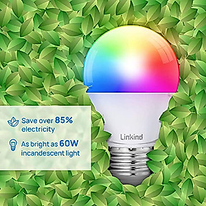 Linkind Smart Light Bulbs, Smart Bulb That Work with Alexa & Google Home, LED Light Bulbs Color Changing, A19 E26 WiFi Light Bulb Dimmable (Retro)
