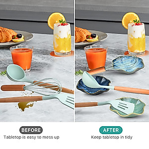 Worldity 4 Pack Ceramic Spoon Rest, Glaze Coffee Spoon Rest, Heat Resistant Spoon Rest for kitchen Counter, Utensil Rest for Kitchen Restaurant Home Use